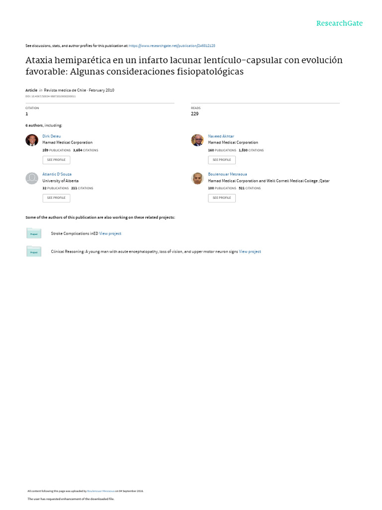Ataxia Hemiparetica en Un Infarto Lacunar Lenticul | PDF | Infarto de ...