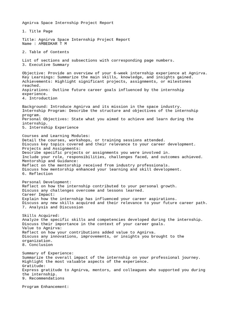 Agnirva Space Internship Project Re | PDF | Mentorship | Internship