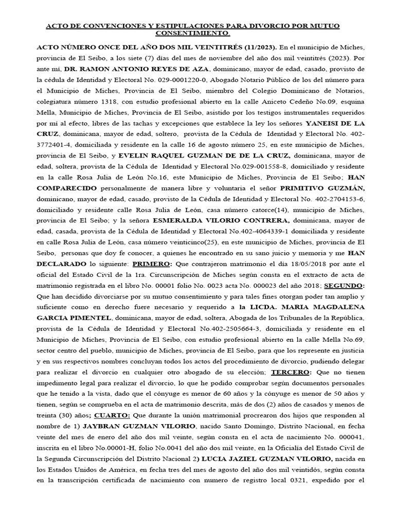 Acto de Convenciones y Estipulaciones-Modelo | PDF | Divorcio | Matrimonio Acto de Convenciones y Estipulaciones-Modelo | PDF | Divorcio | Matrimonio