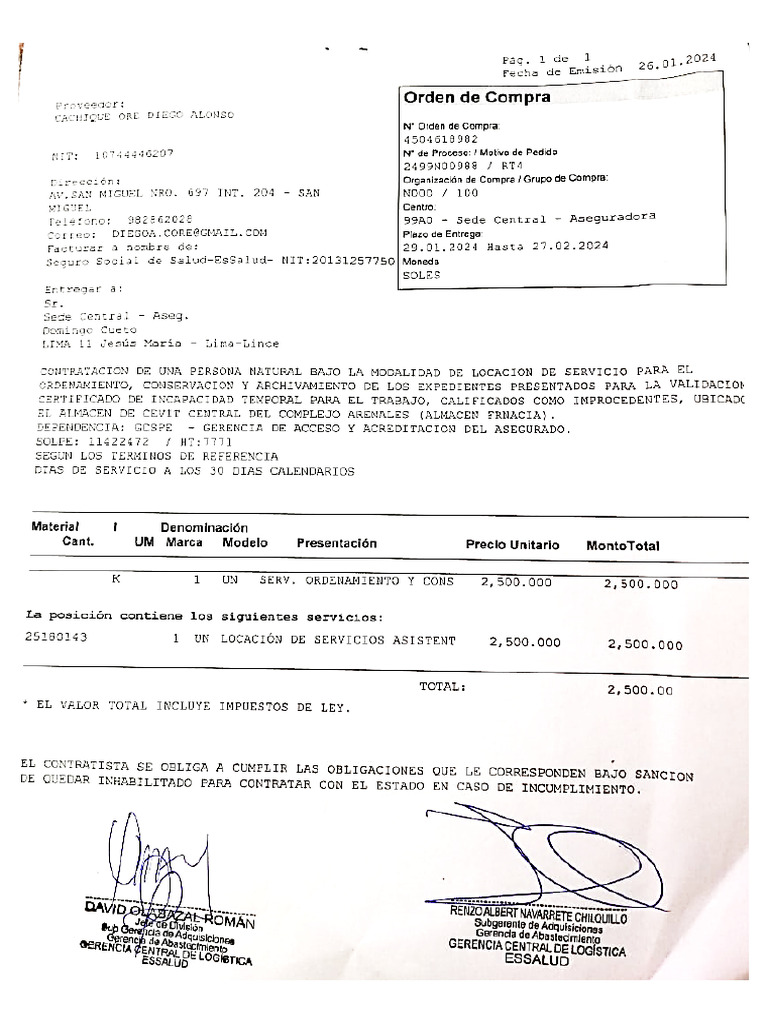 Orden de Compra Diego Cachique | PDF