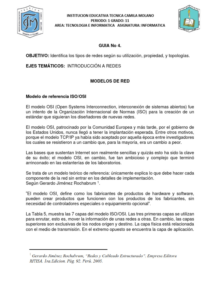 Guia 4 Tecnologia e Informatica 11 1P | PDF | Red de computadoras | Modelo osi
