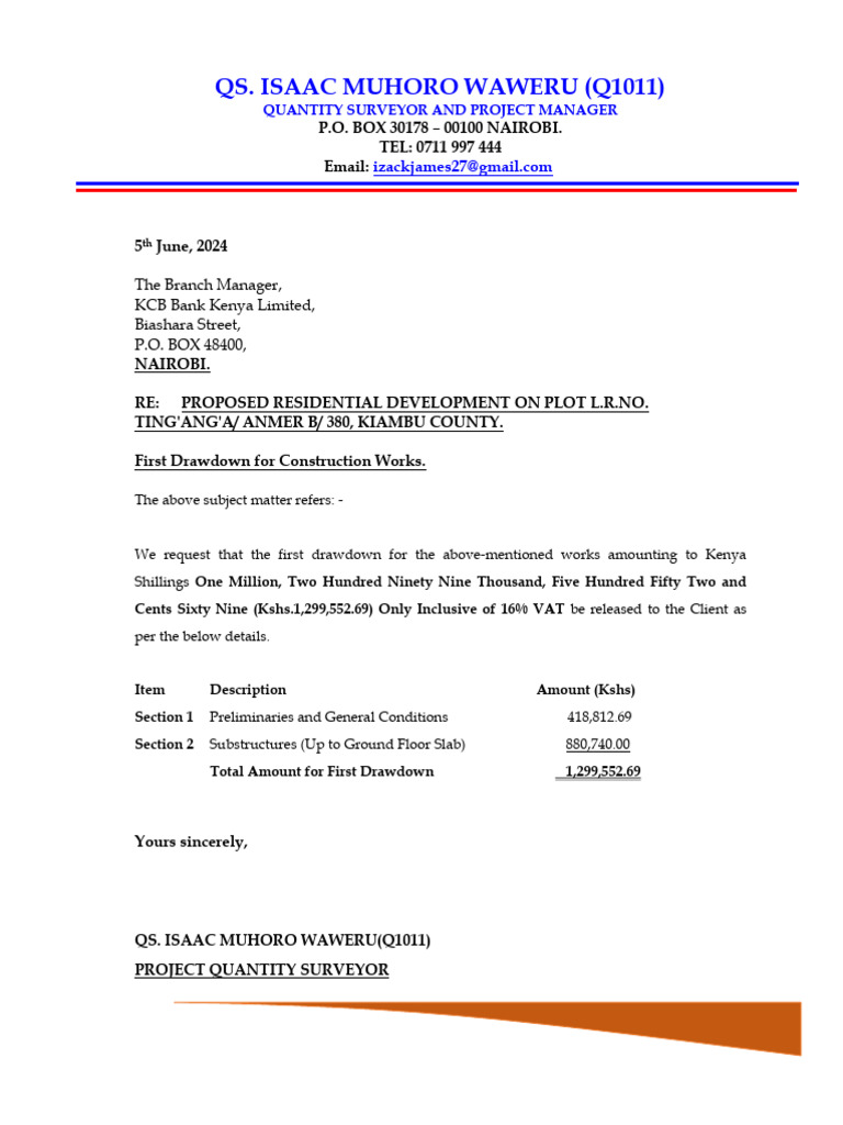 First Drawdown Request for Construction | PDF