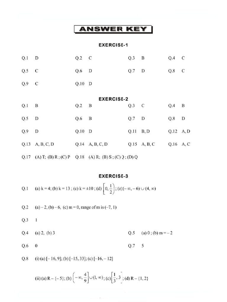 Answer Key Quadratic Equation | PDF