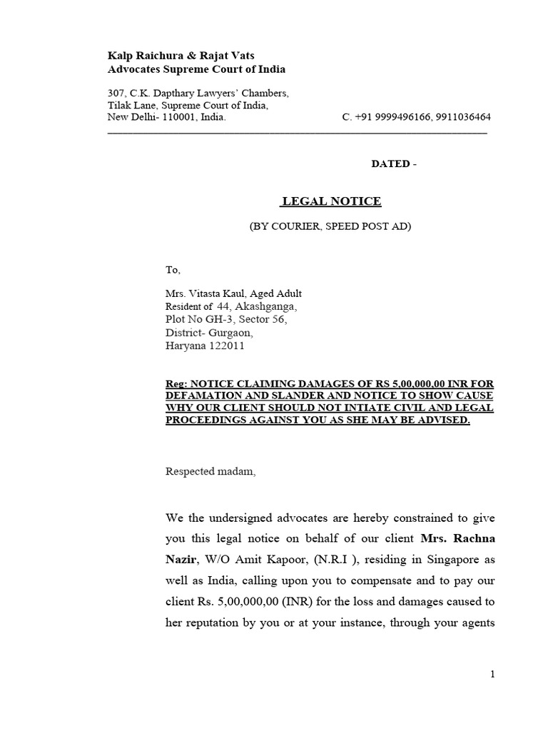 Legal Notice Defamation | PDF | Defamation | Public Law