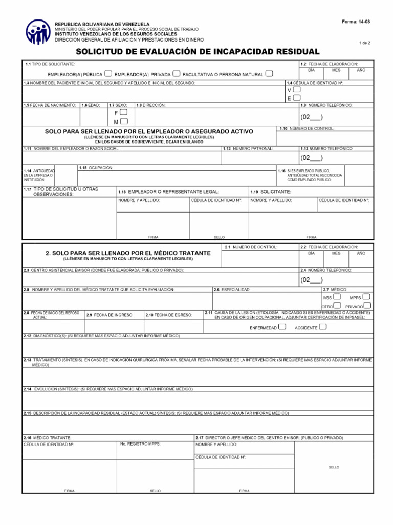 Planilla IVSS 14-08 | PDF
