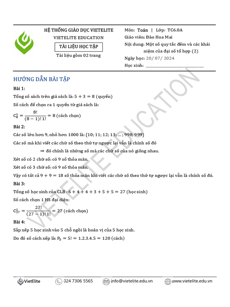 TC6.0A HD BTVN Ngày 20.07 (Ca 1) | PDF