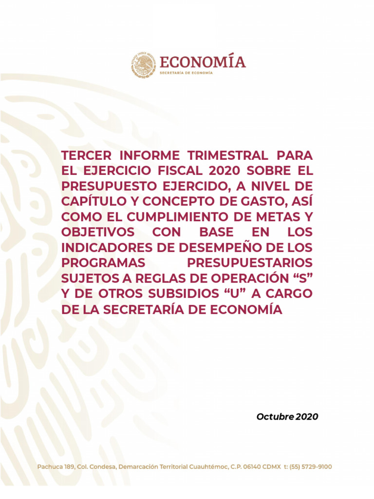 Tercer Informe Trimestral 2020 | PDF | Presupuesto | México
