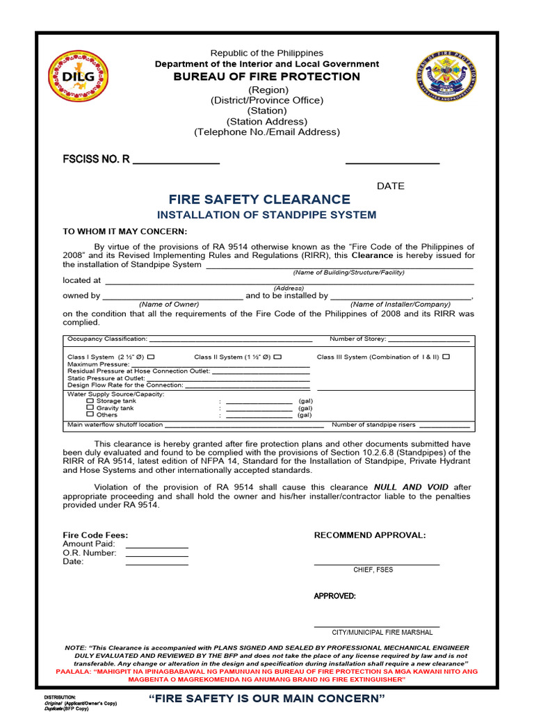 FSED 55F Fire Safety Clearance for Installation of Standpipe Rev00 ...