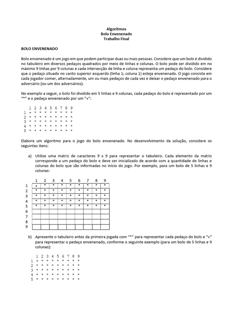 Algoritmos Trabalho Final Bolo Envenenado 2 | PDF | Matriz (Matemática)