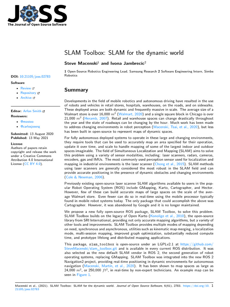 SLAM Toolbox - SLAM For The Dynamic World | PDF | Lidar | Computer Engineering