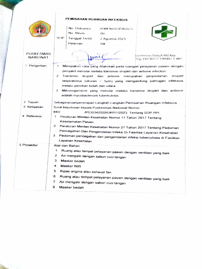 Sop Pemisahan Ruangan | PDF