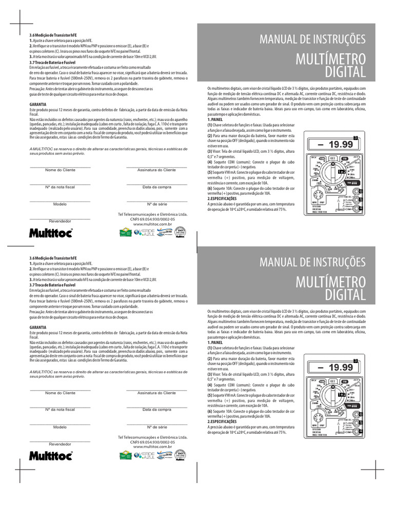 Manual Multimetro Digital | PDF | Diodo | Rede elétrica
