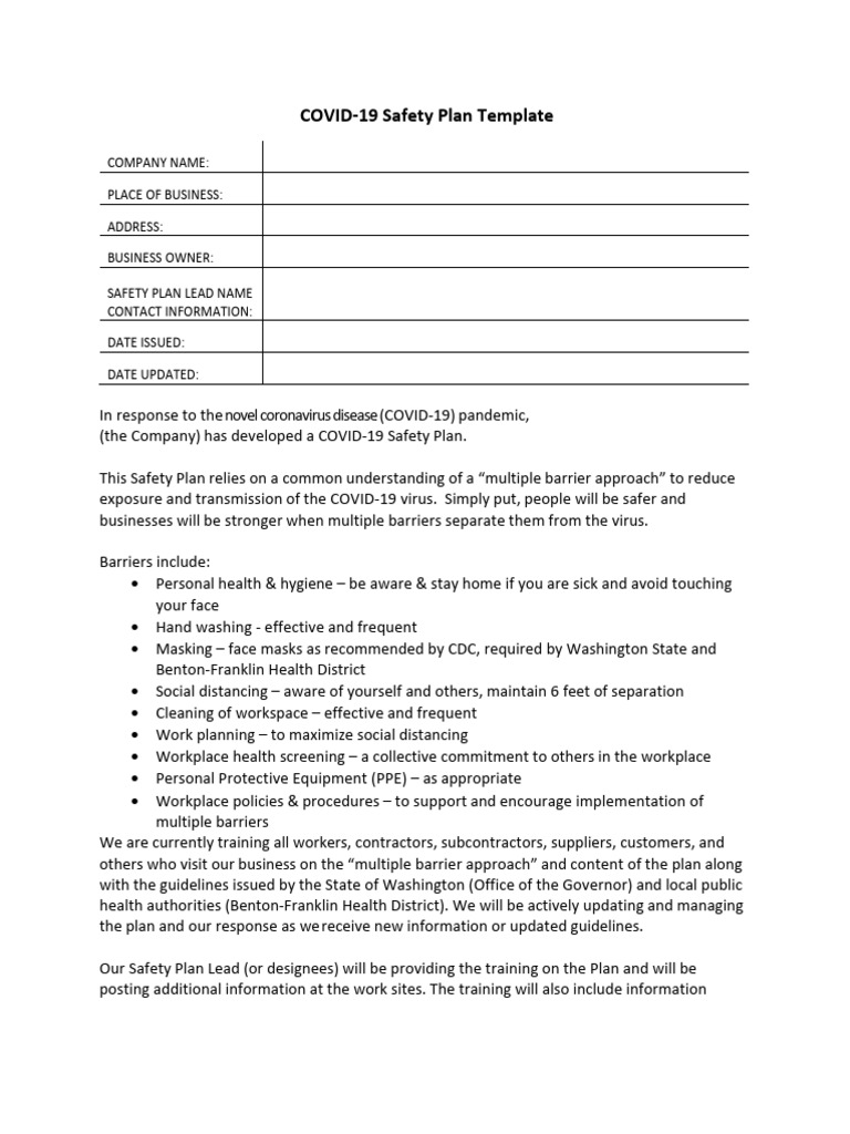 COVID-19 Safety Plan Template Guide | PDF | Medical Specialties ...