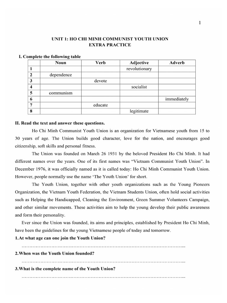 UNIT 1 - Extra Practice 1 | PDF