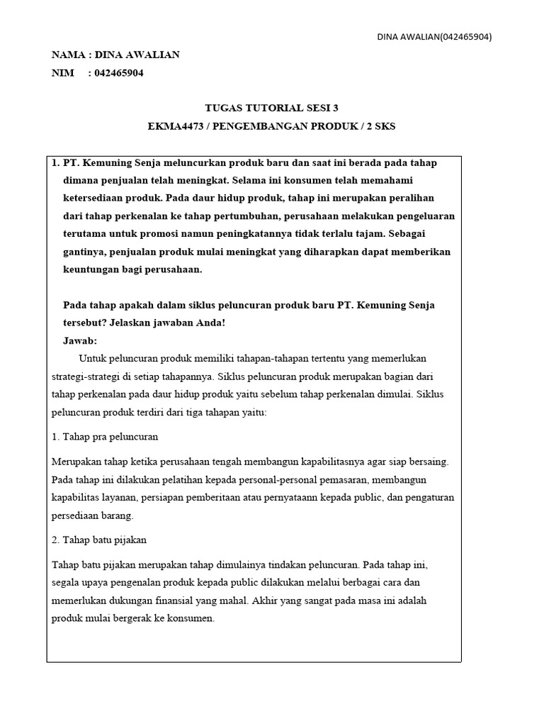 Ekma4473 Pengembangan Produk - Tugas 3 | PDF | Karier & Perkembangan | Bisnis