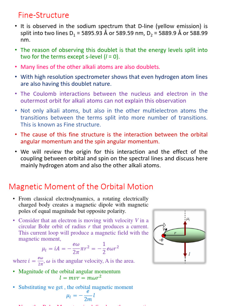 Lecture 4 Fine-Structure | PDF | Spin (Physics) | Magnetism