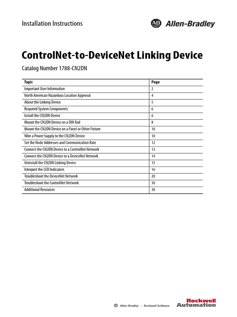 Controlnet-To-Devicenet Linking Device: Installation Instructions | PDF ...