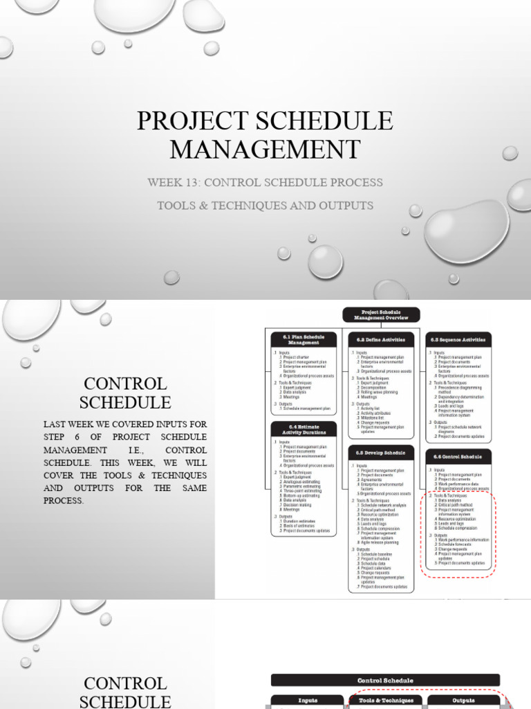 Week 13 - Project Schedule Management - Control Schedule Process - Tools, Techniques and Outputs ...
