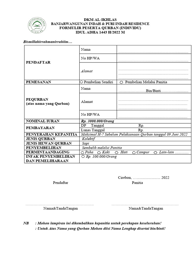 Formulir Patungan Sapi | PDF | Griya & Taman