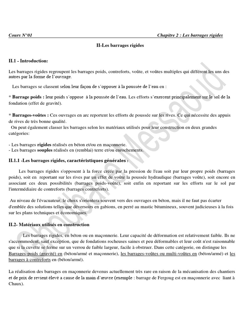 Caractéristiques des barrages rigides | PDF | Barrage | Béton