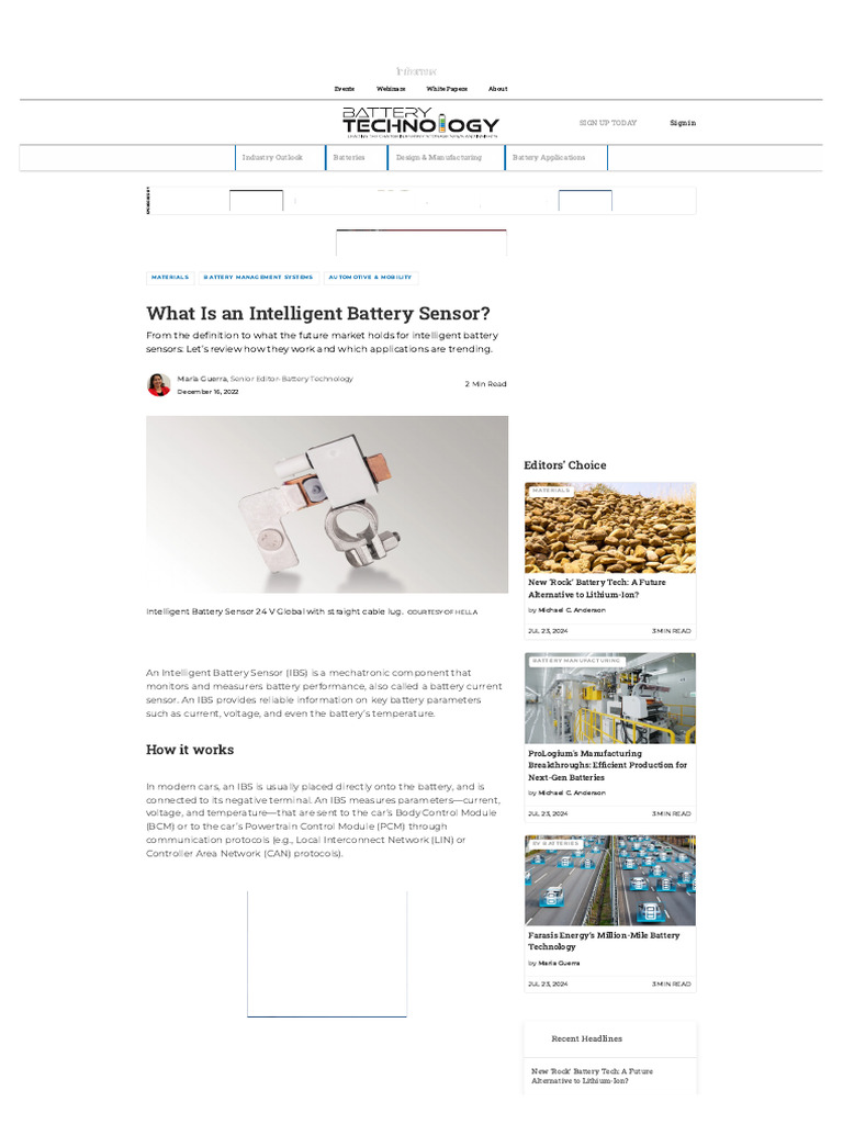 Intelligent Battery Sensor Overview | PDF | Electric Vehicle ...