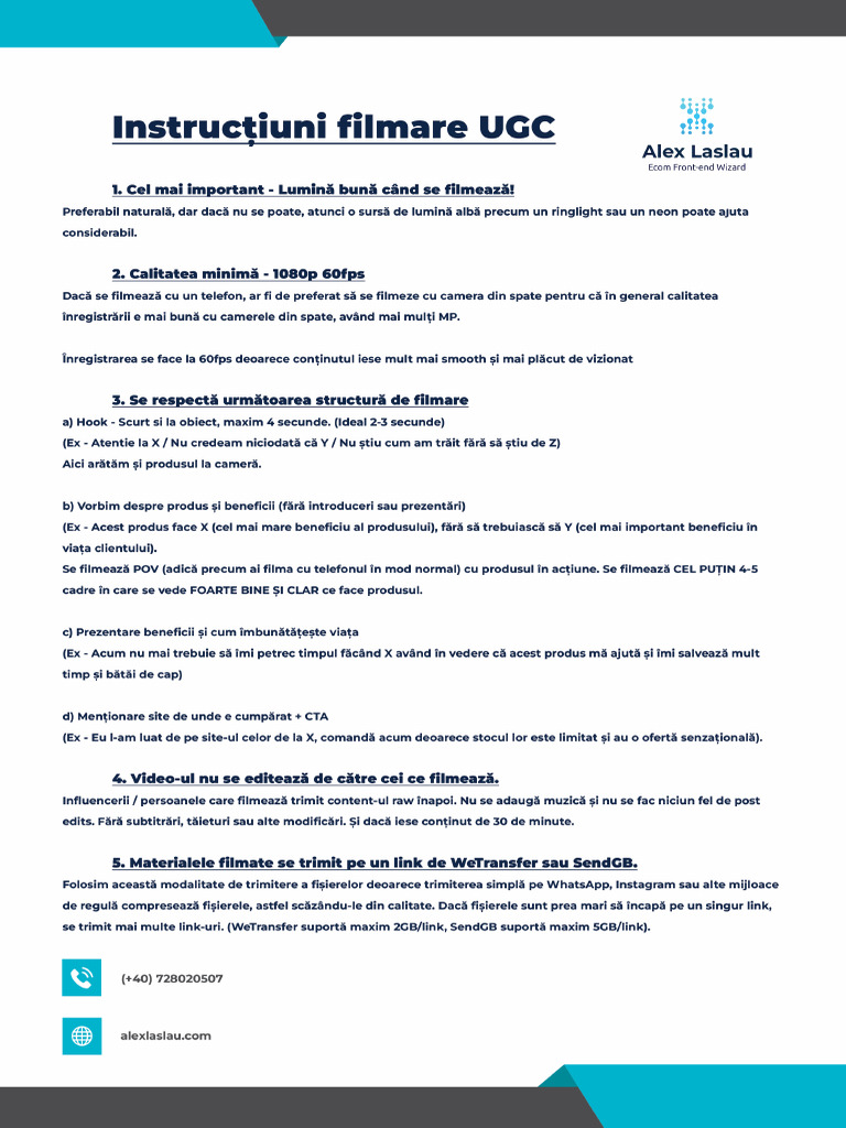 Instructiuni Filmare UGC | PDF