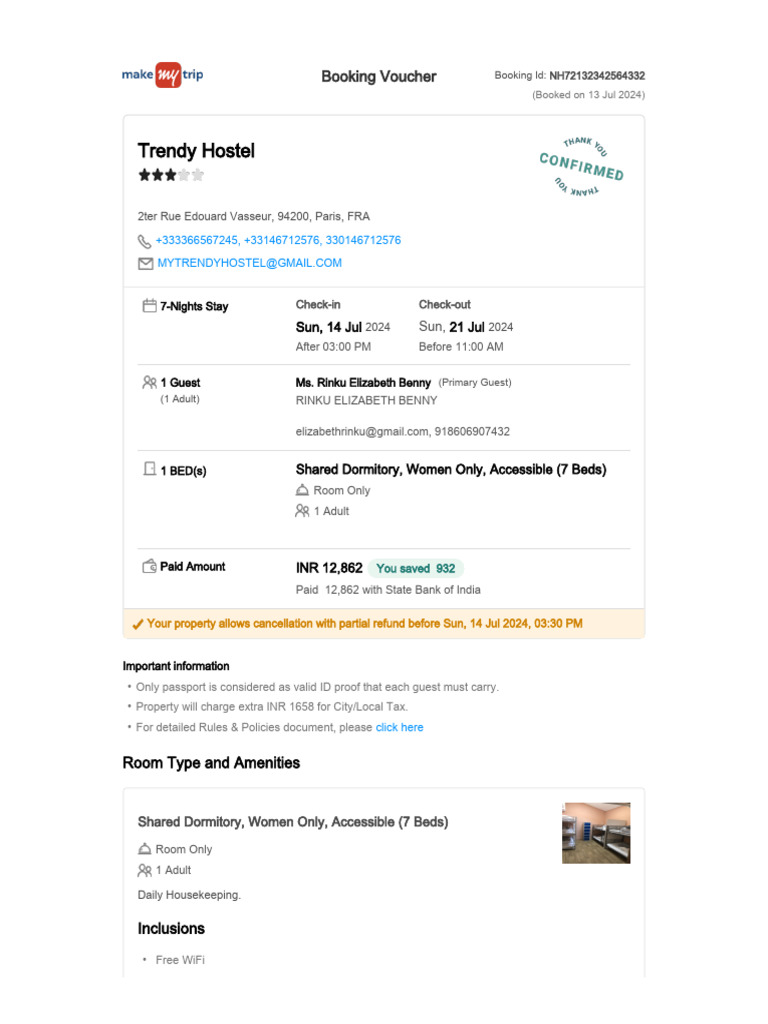 Women's Shared Dormitory Booking in Paris | PDF | Debit Card | Identity ...