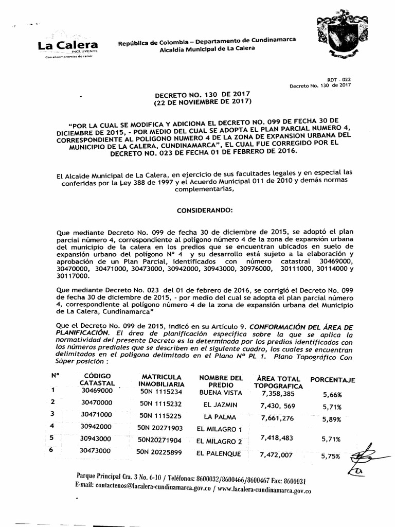 Decreto 130 de 2017 Modificación PP4 | PDF