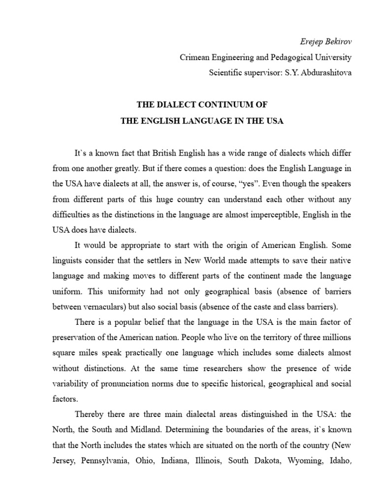 E Bekirov The Dialect Continuum of The English Language in The USA | PDF | Dialect | English ...