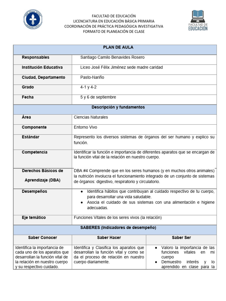 Formato de Planeación de Clase 5 La relación (1) | Descargar gratis PDF | Enseñando | Aprendizaje