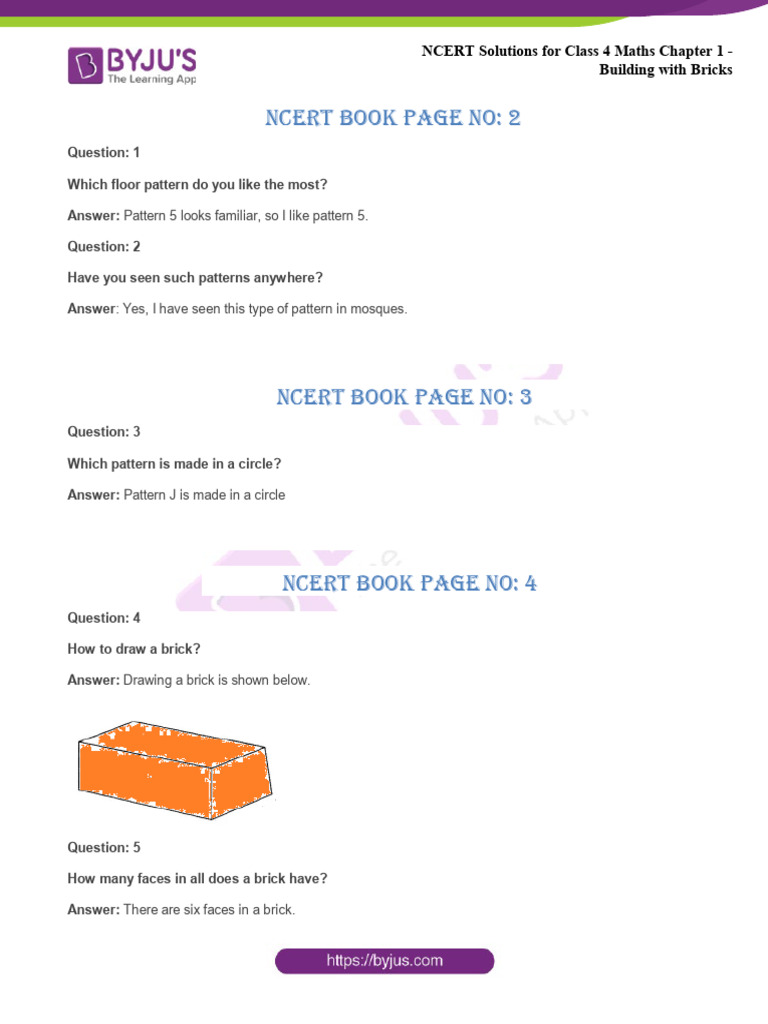 Ncert Solutions For Class 4 Maths 11 May Chapter 1 Building With Bricks | PDF | Architectural ...