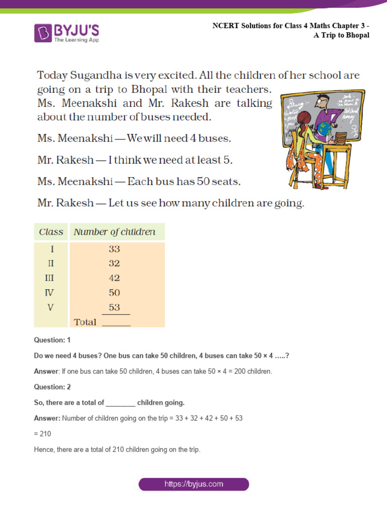 Class 4 Maths: Bhopal Trip Solutions | PDF | Language Arts & Discipline