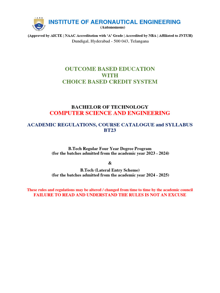 B.tech Cse Course Catalogue Bt23 | PDF | Course Credit | Academic Degree