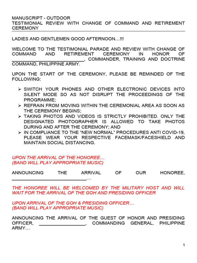 Testimonial Review With Change of Command and Retirement Ceremony | PDF ...