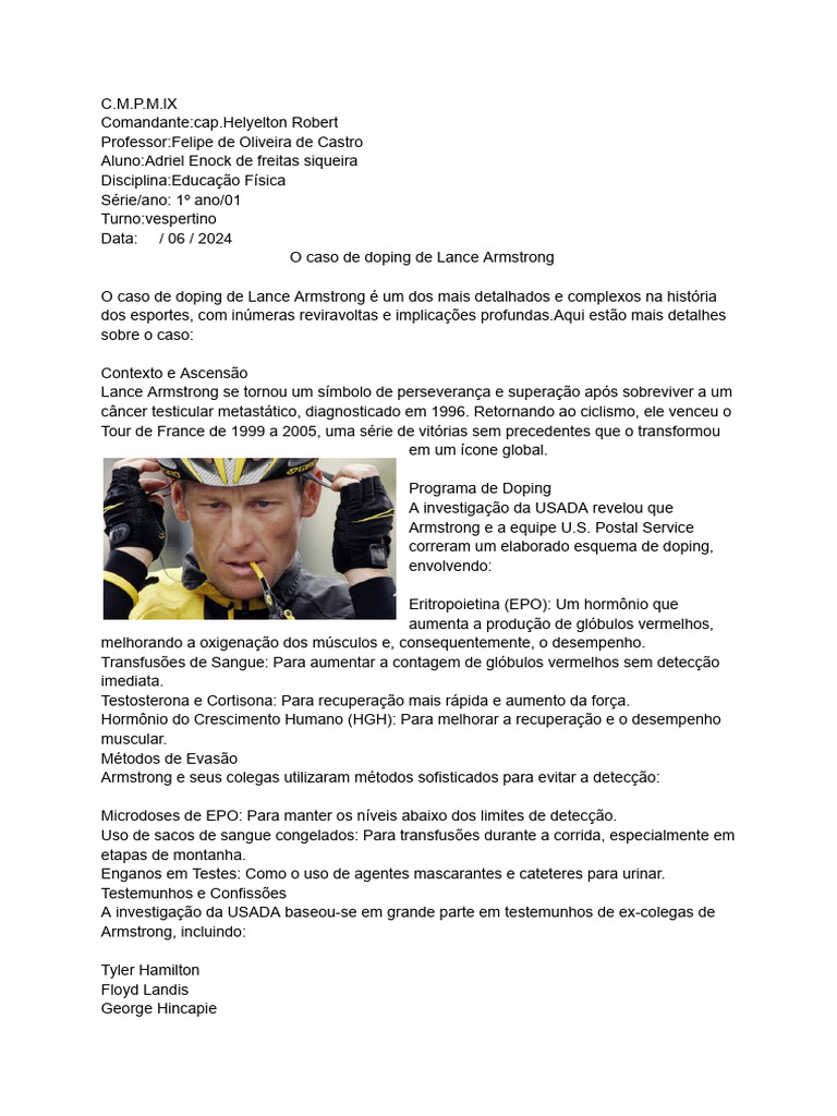O Caso de Doping de Lance Armstrong - Documentos Google | PDF
