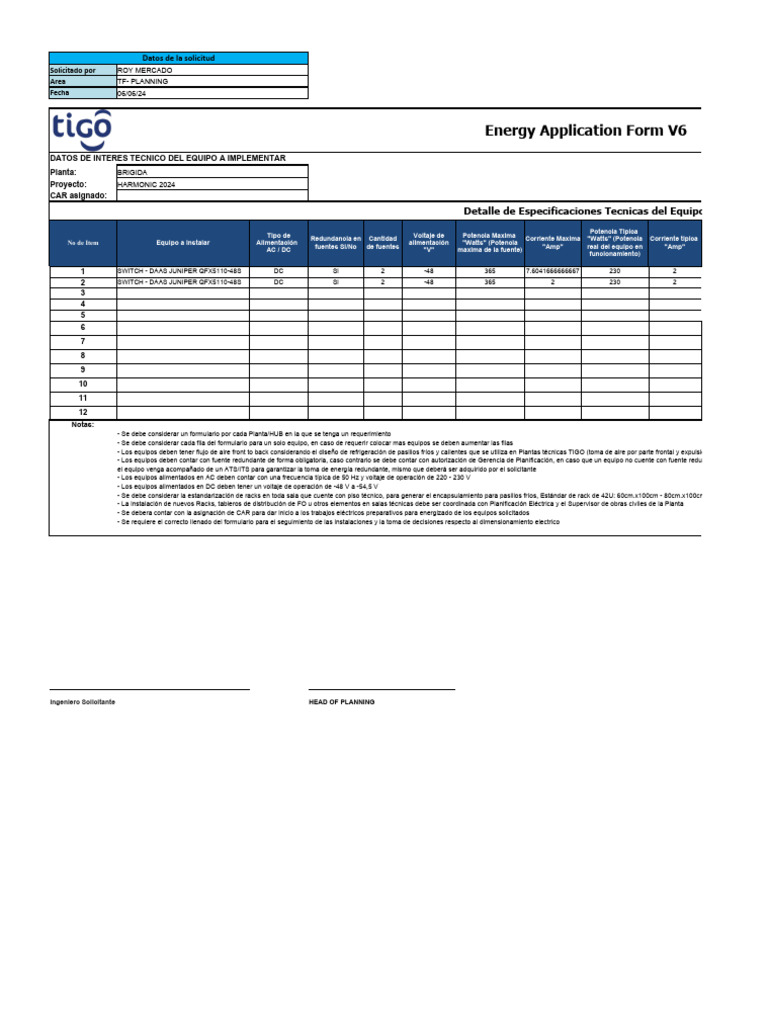 Solicitud de Implementación Electrica de Equipos - V6 - DAAS CN HARMONIC-SCZ - 8 BRIGIDA - 0624 ...