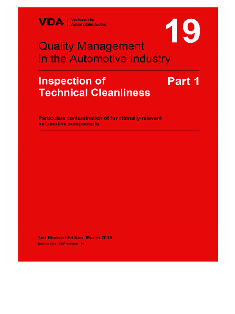 VDA 19 - Inspection of Technical Cleanleness | PDF