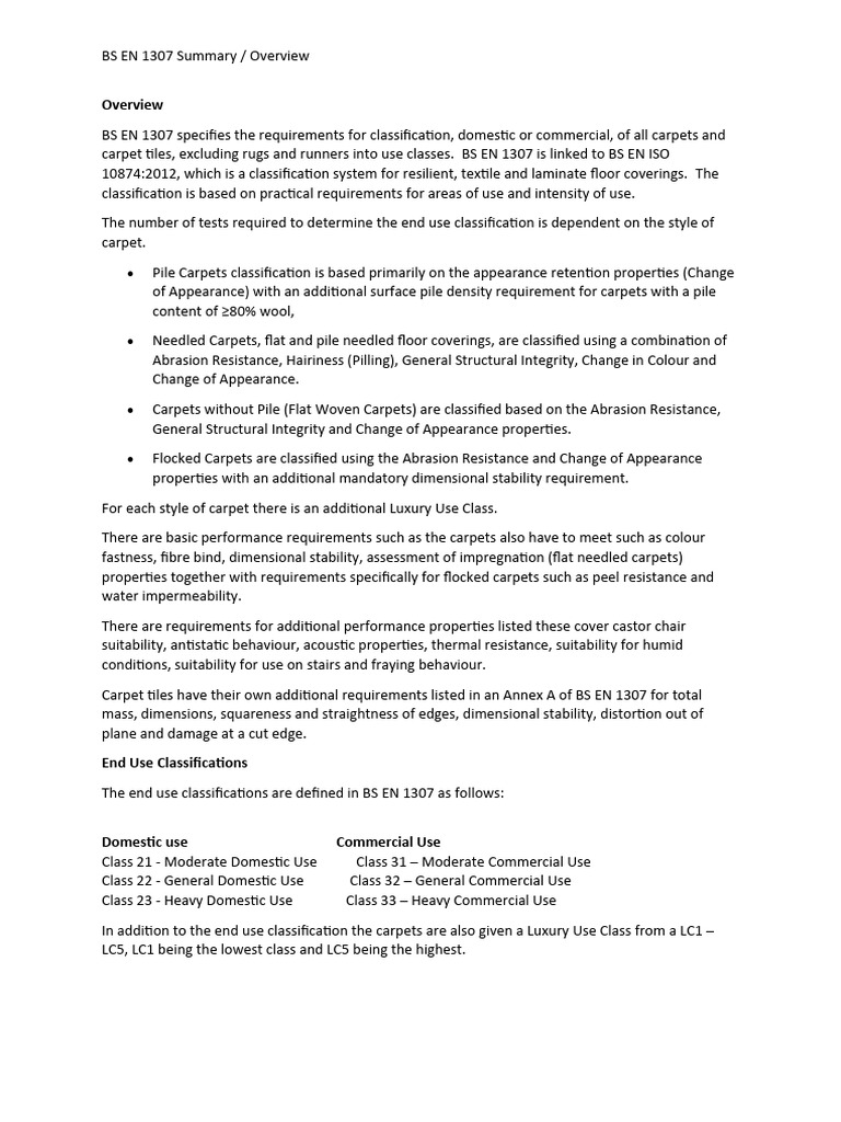 EN 1307 Overview summary | PDF | Carpet | Flooring