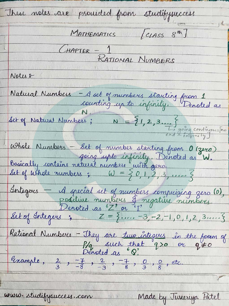 Class 8th - Rational Numbers (Ch-1) | PDF