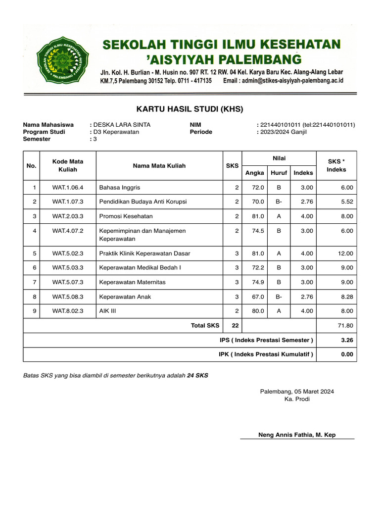 Cetak Laporan KHS Mahasiswa | PDF
