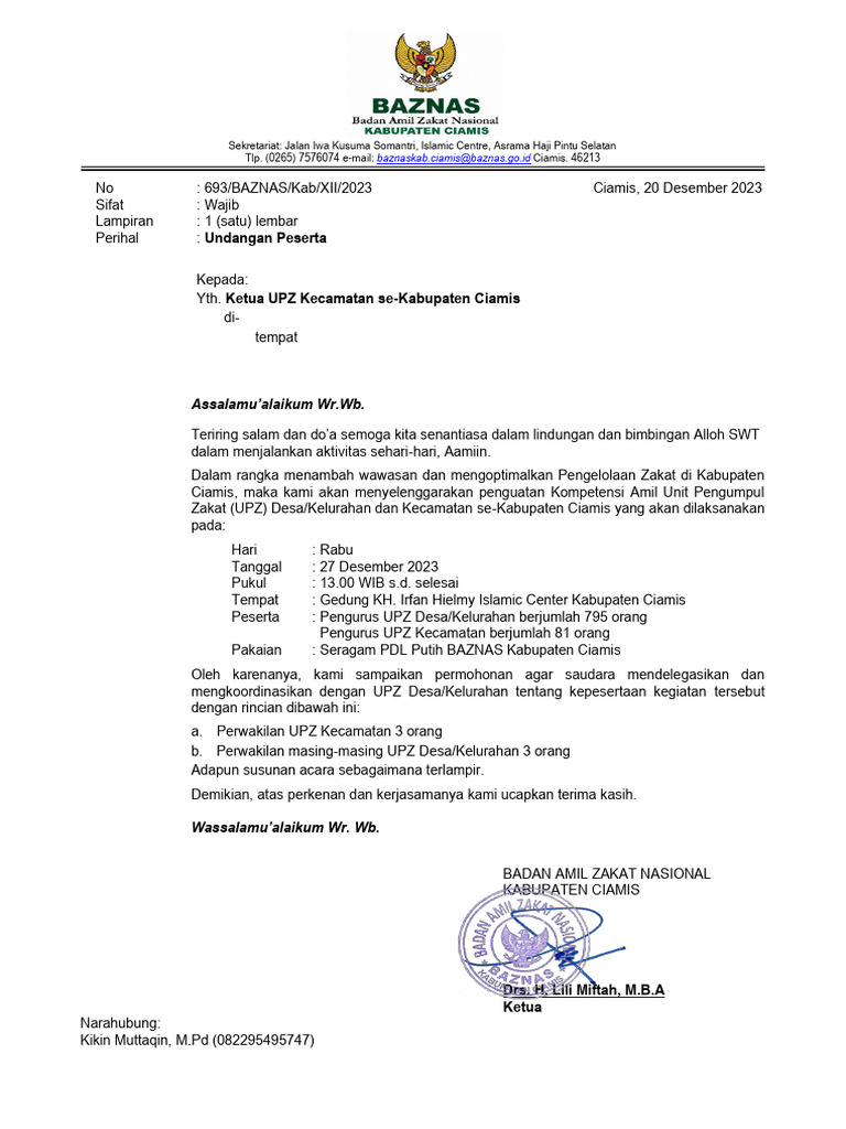 Surat Undangan Peserta Upz | PDF
