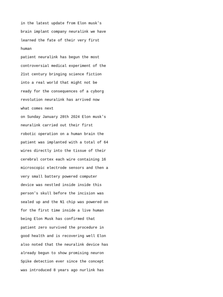 Neuralink Begins First Human Experiments! - English | PDF | Brain ...