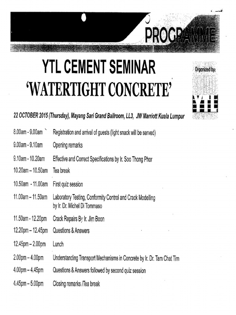 YTL Cement Seminar 2015 - Water Tight Concrete | PDF