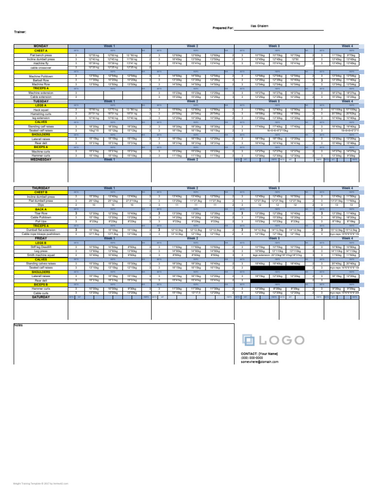 Copie De Weight Training Plan Pdf Weight Training Weight