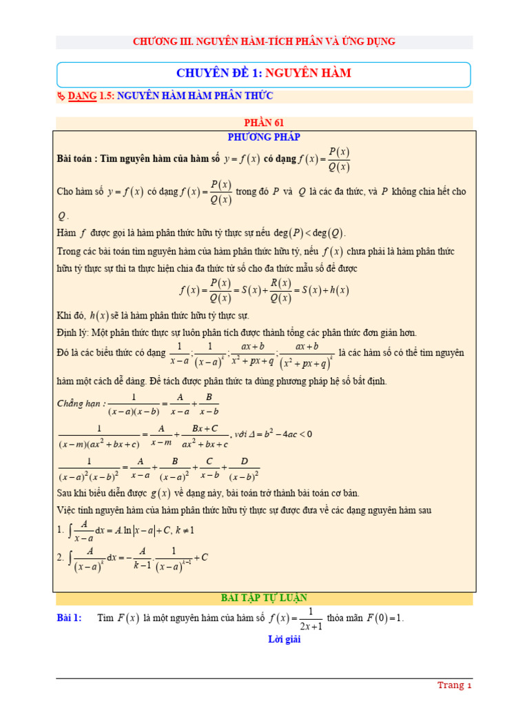 D NG 1.5-Hàm Phân TH C Đáp Án | PDF