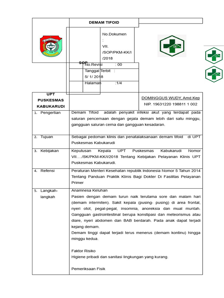 SOP Demam Tifoid untuk Puskesmas | PDF | Pengembangan Diri | Kesehatan ...