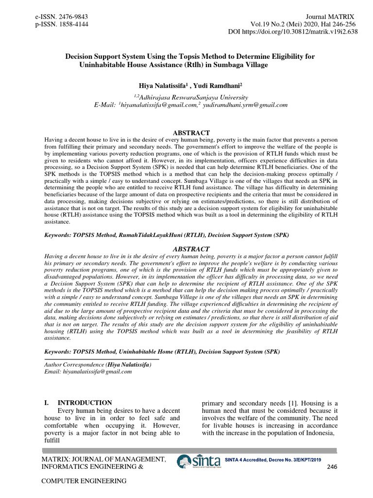 Decision Support System Using The Topsis Method To Determine ...
