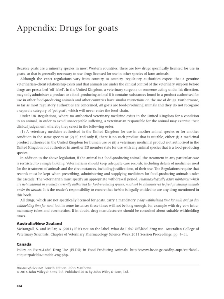 Diseases of The Goat - 2016 - Matthews - Drugs For Goats | PDF ...