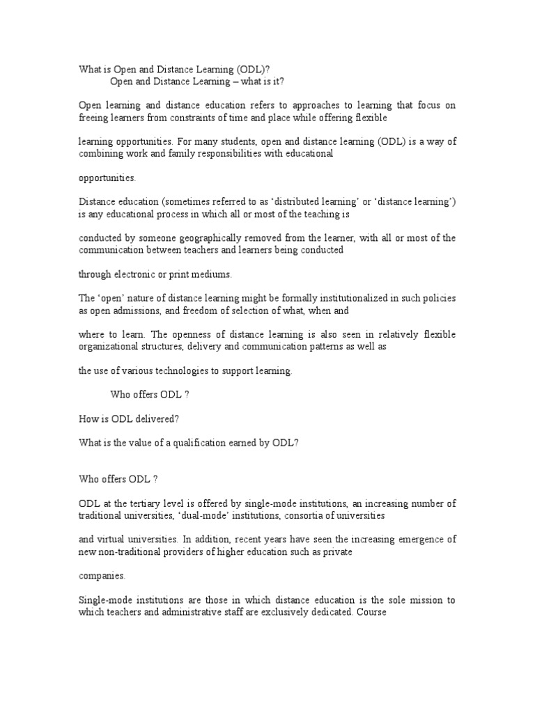 What Is Open and Distance Learning | PDF | Distance Education ...