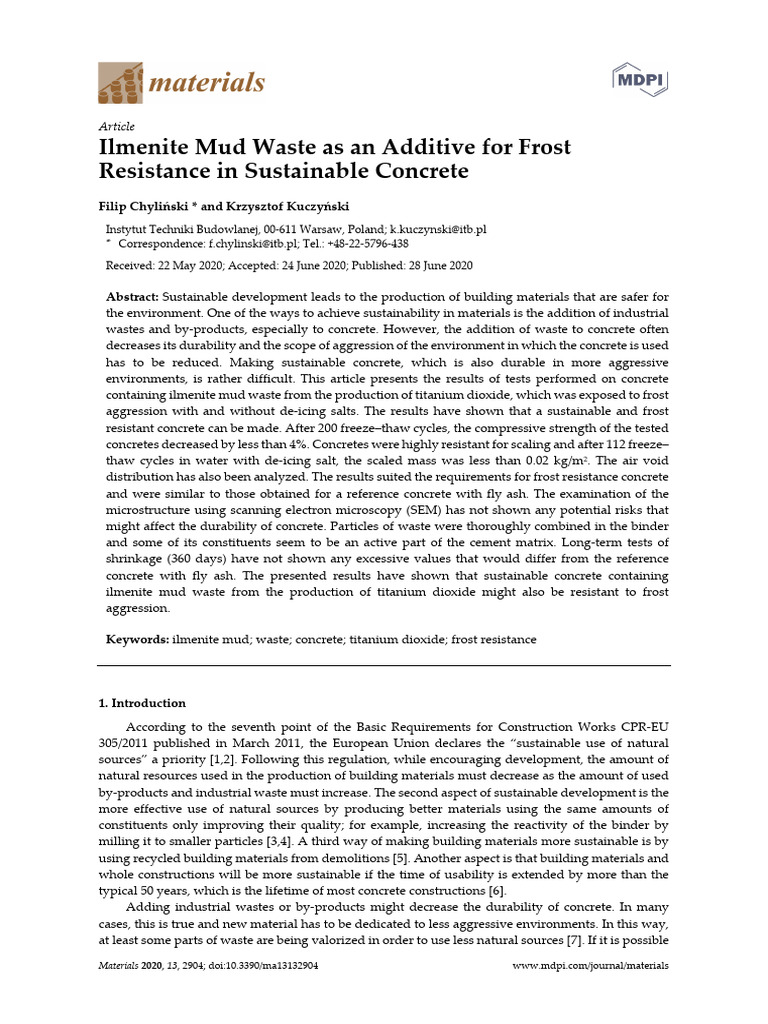 Ilmenite Mud Waste As An Additive For Frost Resist | PDF | Concrete ...